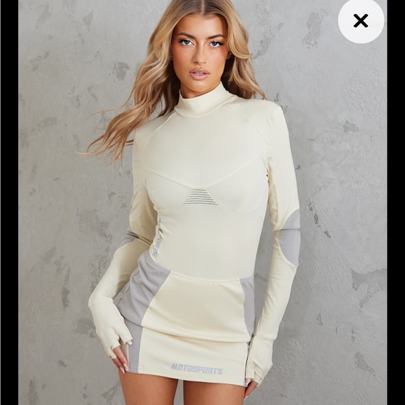 PrettyLittleThing | Tops | Cream Matte Slinky Contrast Panel High Neck ...